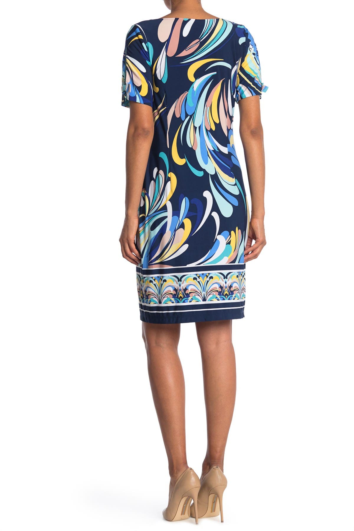 SANDRA DARREN Short Sleeve Aqua Pattern Shift Dress | Nordstromrack