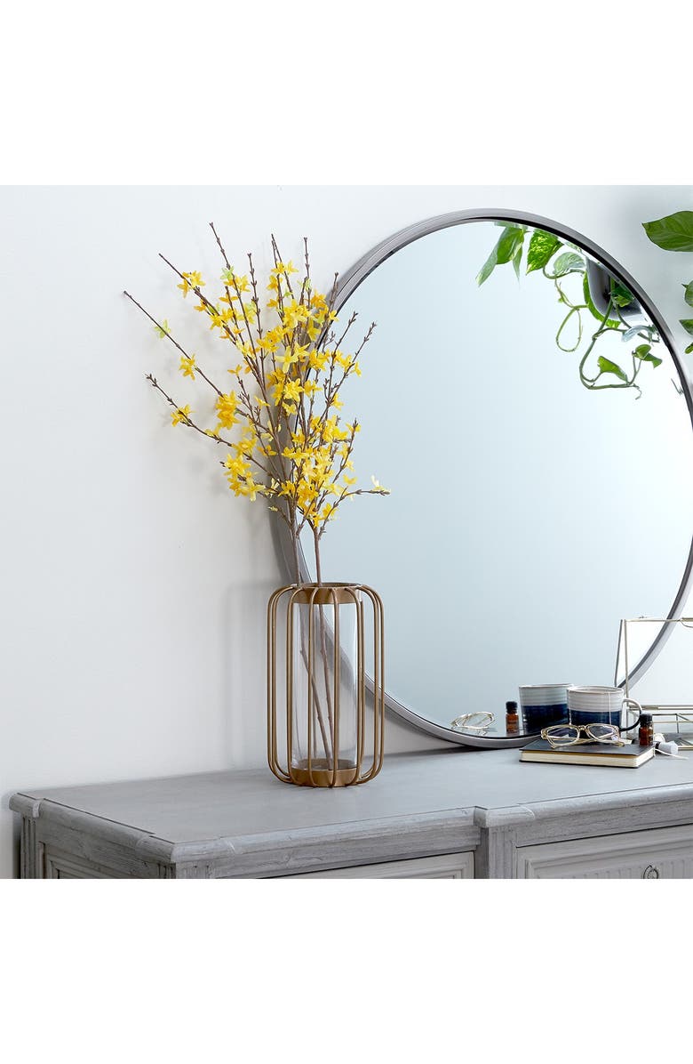 WILLOW ROW Cylindrical Modern Gold Metal Bars & Glass Vase Holder - 7 ...