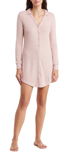 Danskin Long Sleeve Button Front Pointelle Nightshirt | Nordstromrack