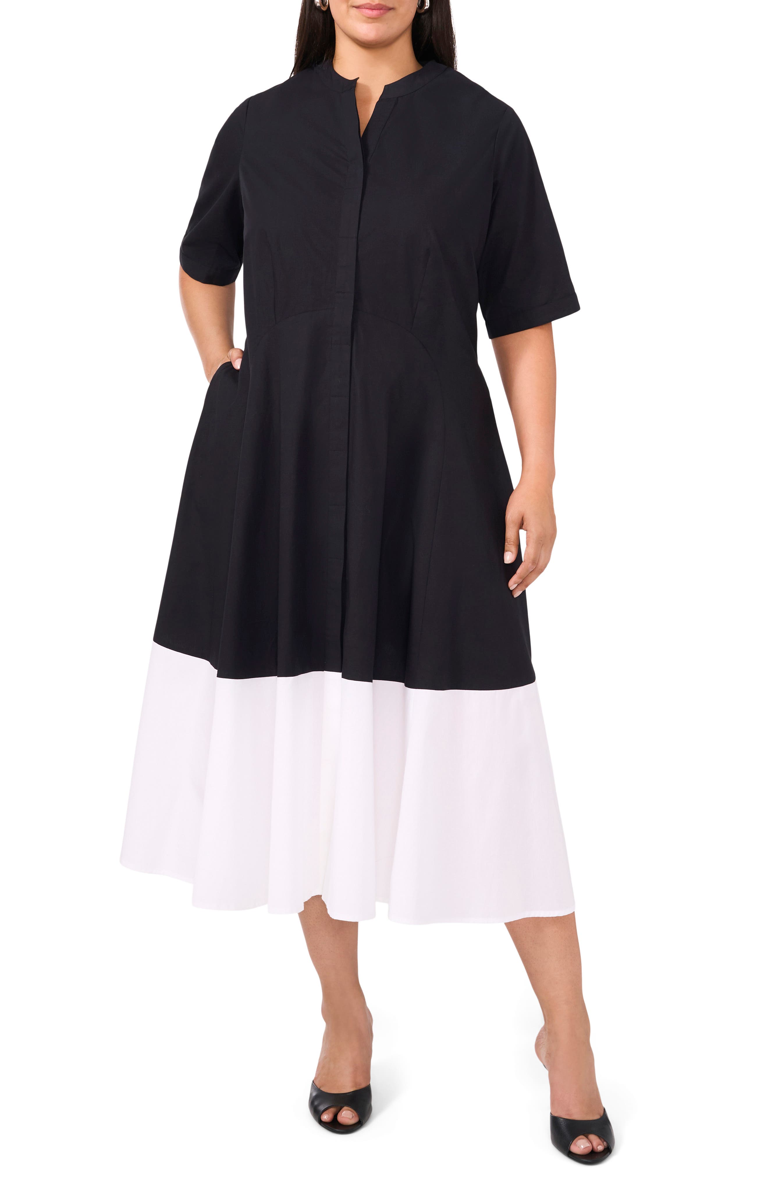 Halogen® Colorblock Cotton Shirtdress | Nordstrom