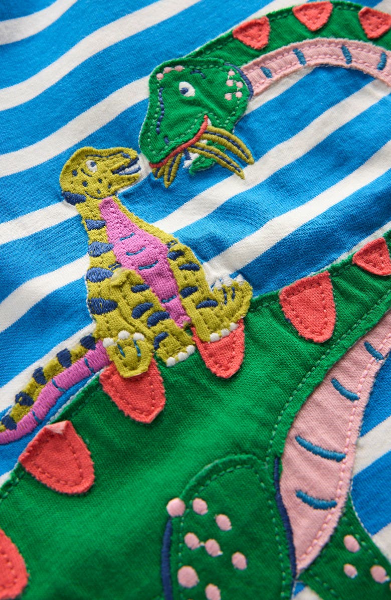 Mini Boden Kids' Dinosaur Appliqué Stripe Long Sleeve Cotton T-Shirt ...