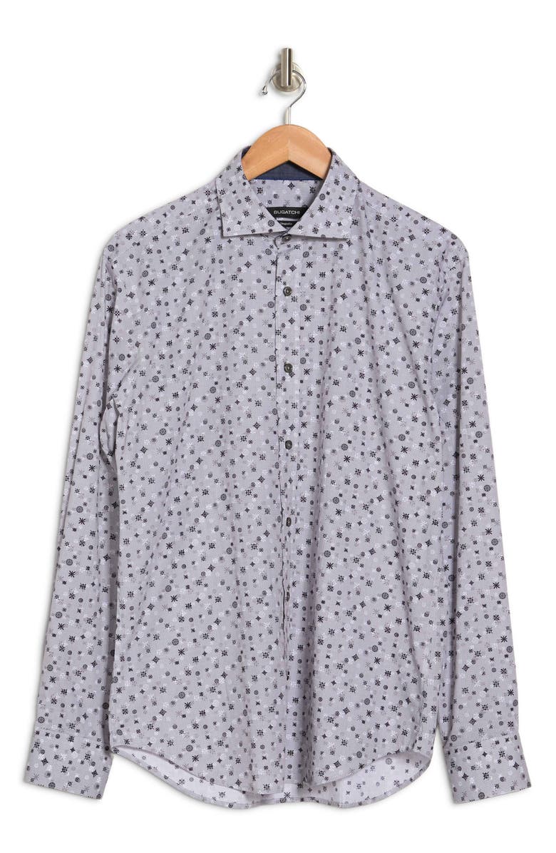 Bugatchi Long Sleeve Geometric Print Woven Shaped Fit Dress Shirt ...