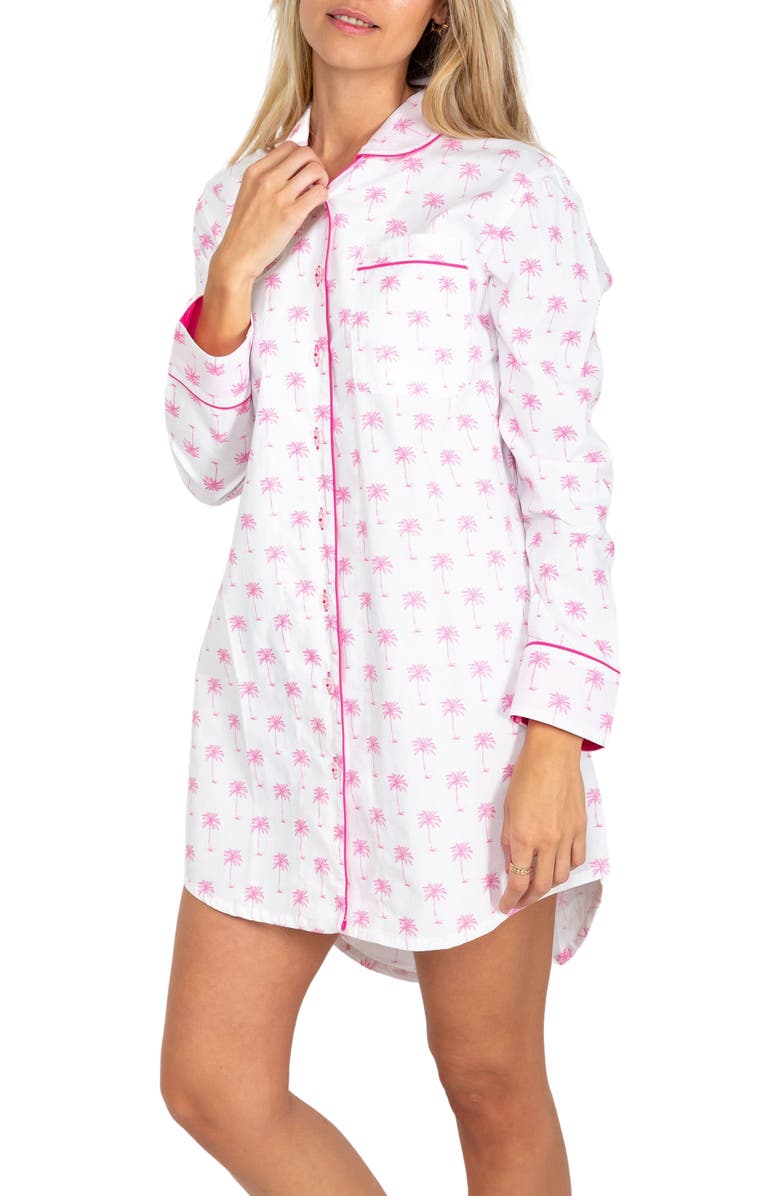 Sant and Abel Pink Palm Tree Long Sleeve Cotton Nightshirt | Nordstrom
