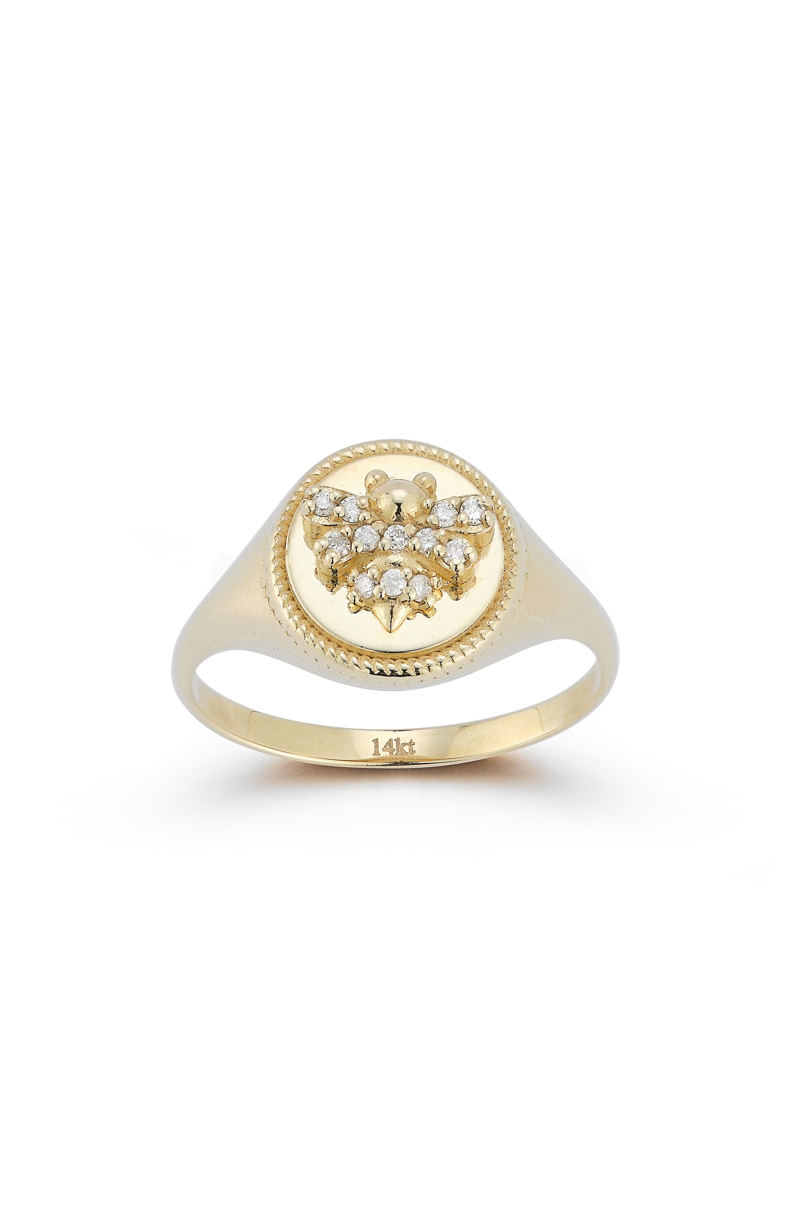 Ember Fine Jewelry 14K Gold Diamond Bee Signet Ring - 0.08 ctw ...