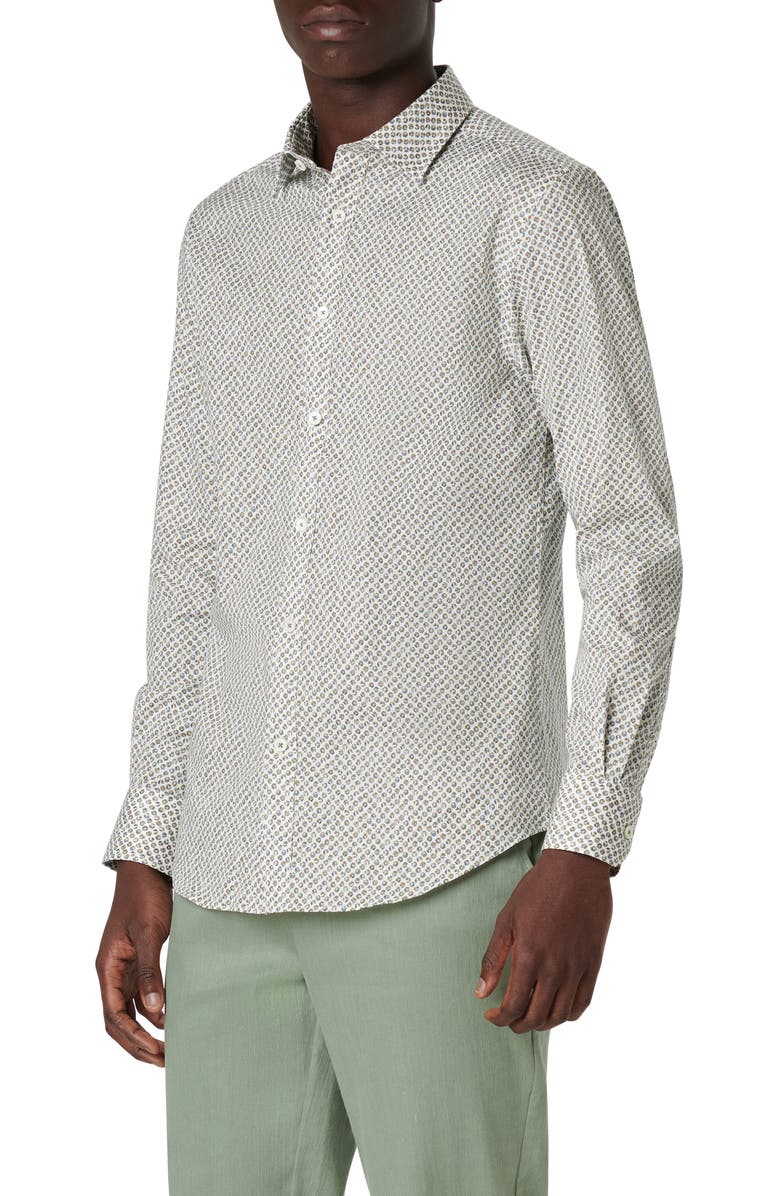 Bugatchi Julian Shaped Fit Geometric Print Stretch Button-Up Shirt ...