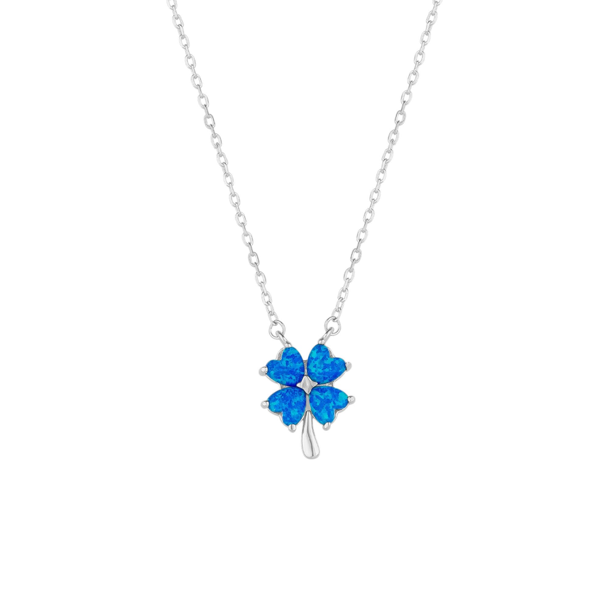 Spero London Blue Opal Four Leaf Clover Sterling Silver Necklace ...