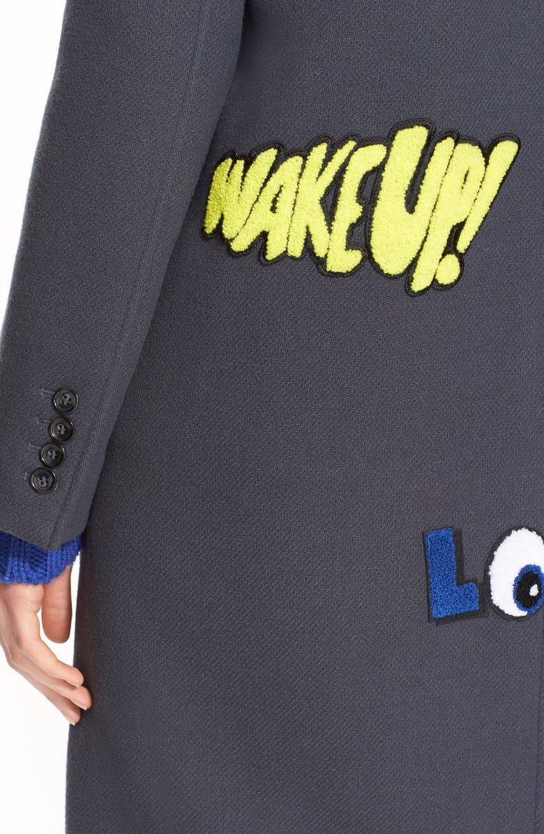 Mira Mikati 'Multi-Words' Patch Double Breasted Wool Blend Coat | Nordstrom