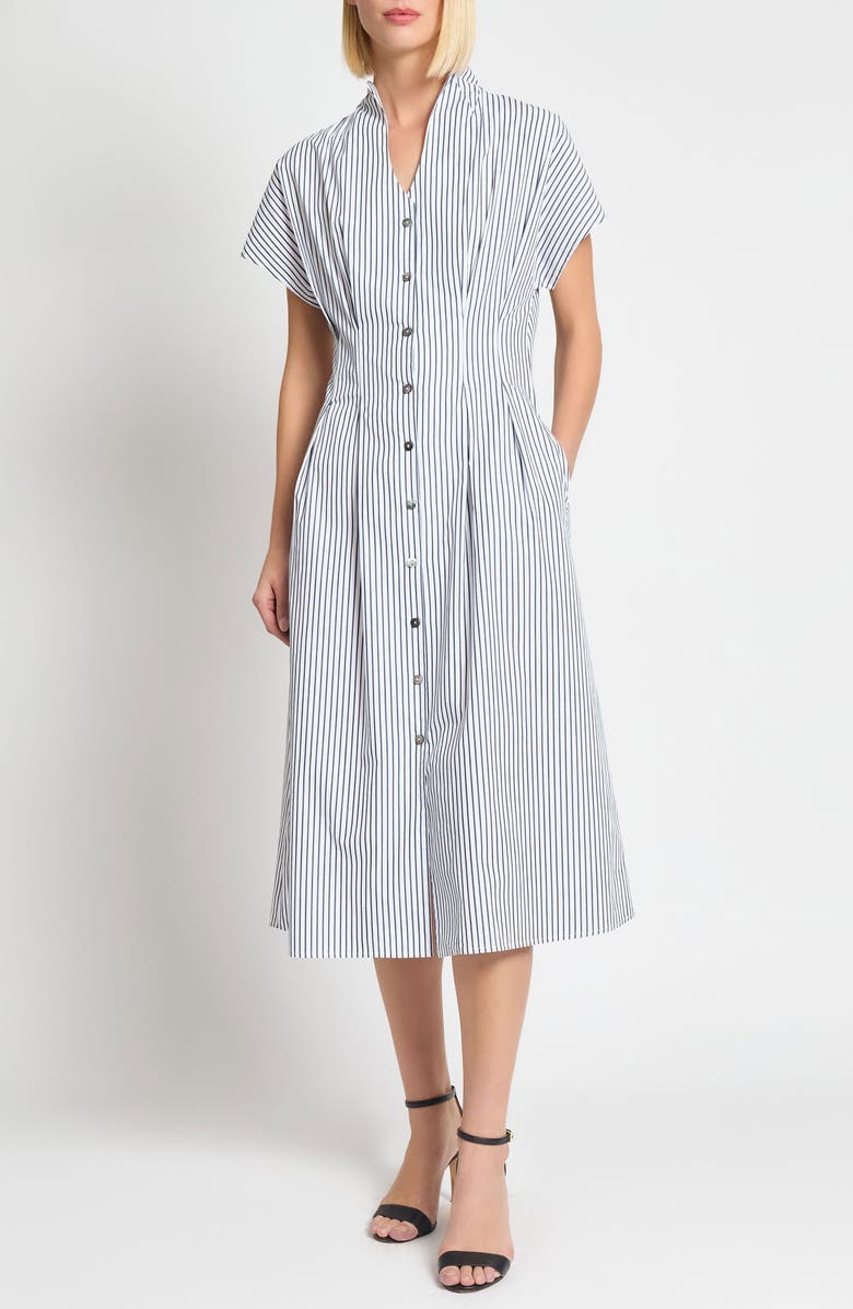 Ming Wang x Tanya Foster Pinstripe Cotton Fit & Flare Midi Dress ...