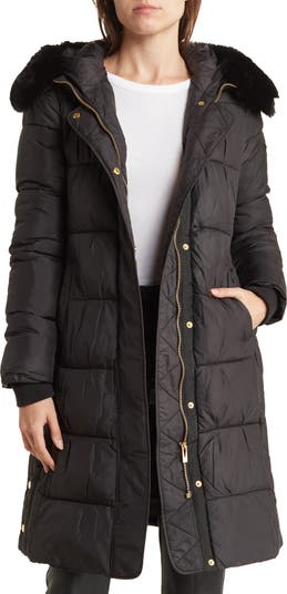 Via Spiga Faux Fur Trim Water Repellent Hooded Puffer Jacket | Nordstrom