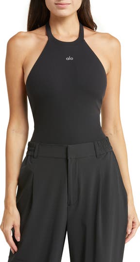 Alo Goddess Prime Time Rib Halter Neck Bodysuit | Nordstrom