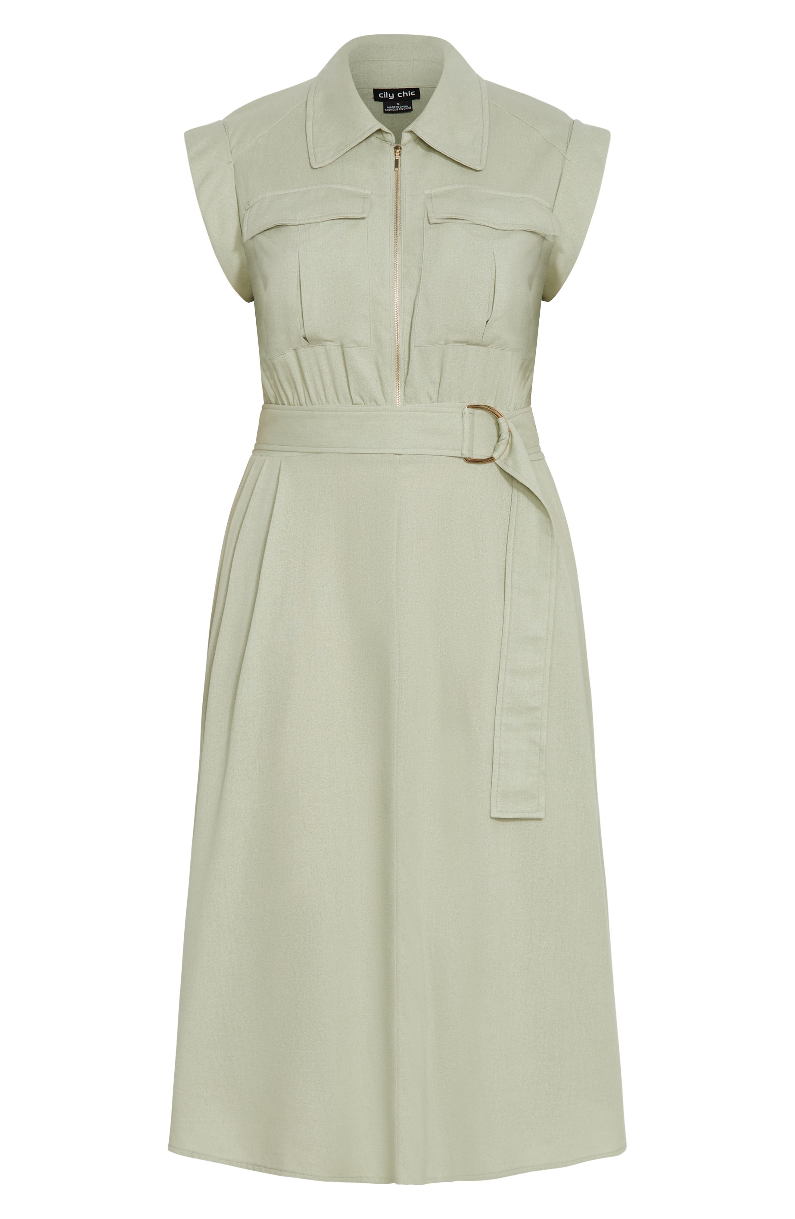 City Chic Cap Sleeve Utility Zip Midi Shirtdress | Nordstromrack