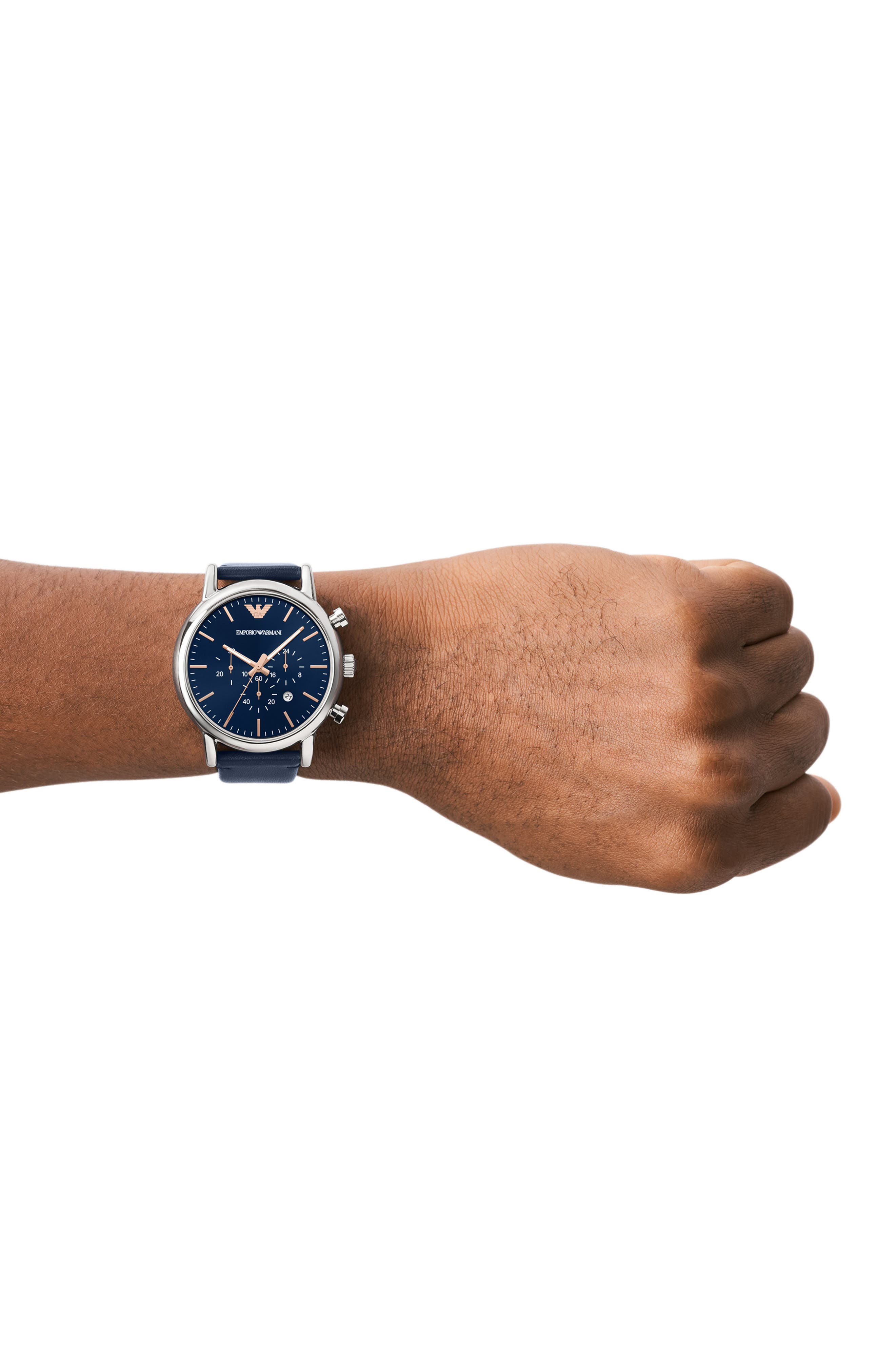 Emporio Armani Leather Strap Chronograph Watch, 46mm | Nordstromrack