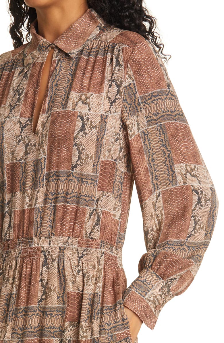 FRAME Willa Snake Print Silk Long Sleeve Dress | Nordstromrack