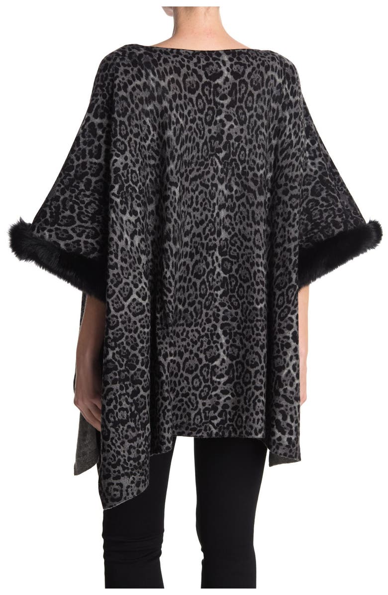 Sofia Cashmere Wool Blend Leopard Print Genuine Fox Fur Trim Poncho ...