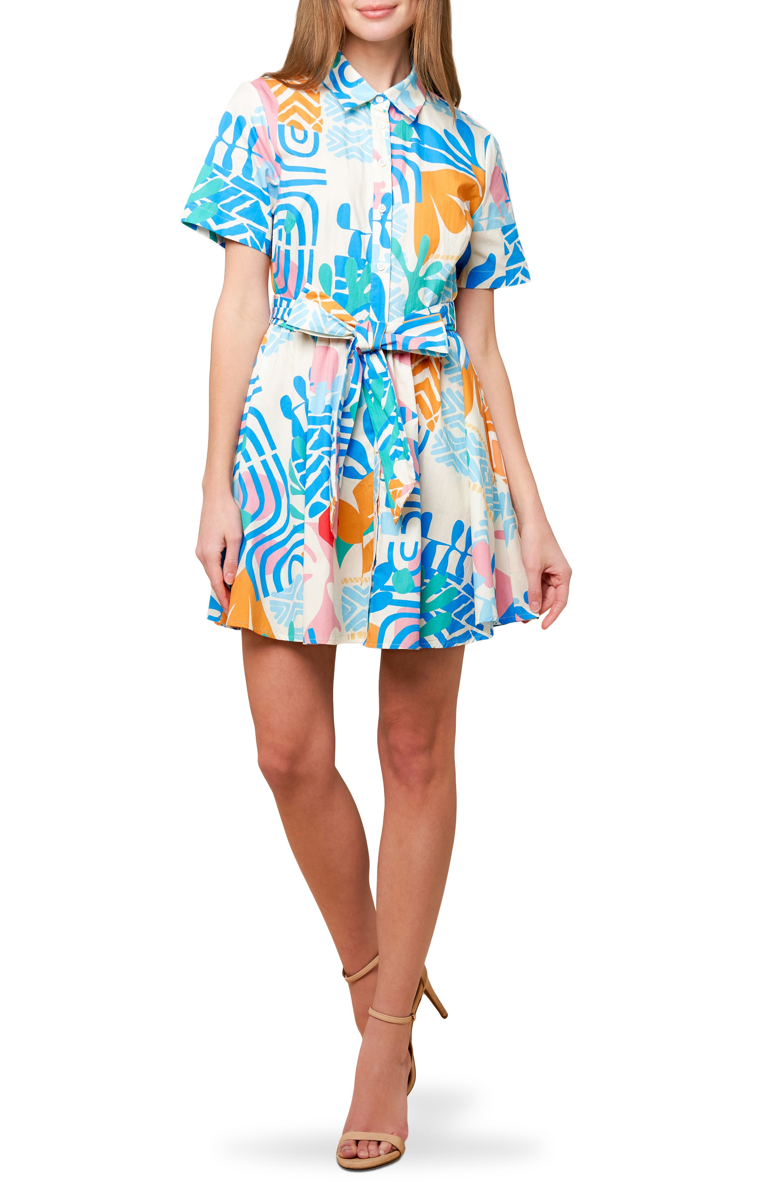 FLYING TOMATO Short Sleeve Fit & Flare Shirtdress | Nordstromrack