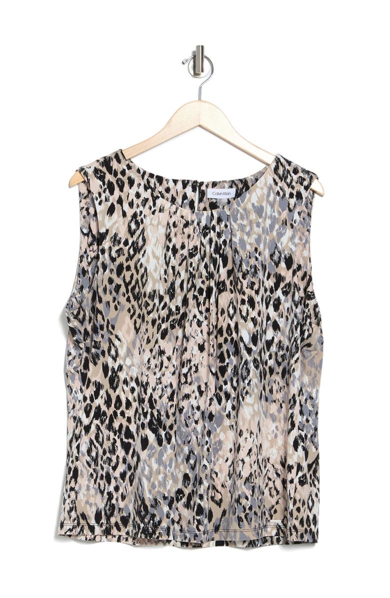Calvin Klein Pleated Neck Leopard Printed Tank | Nordstromrack
