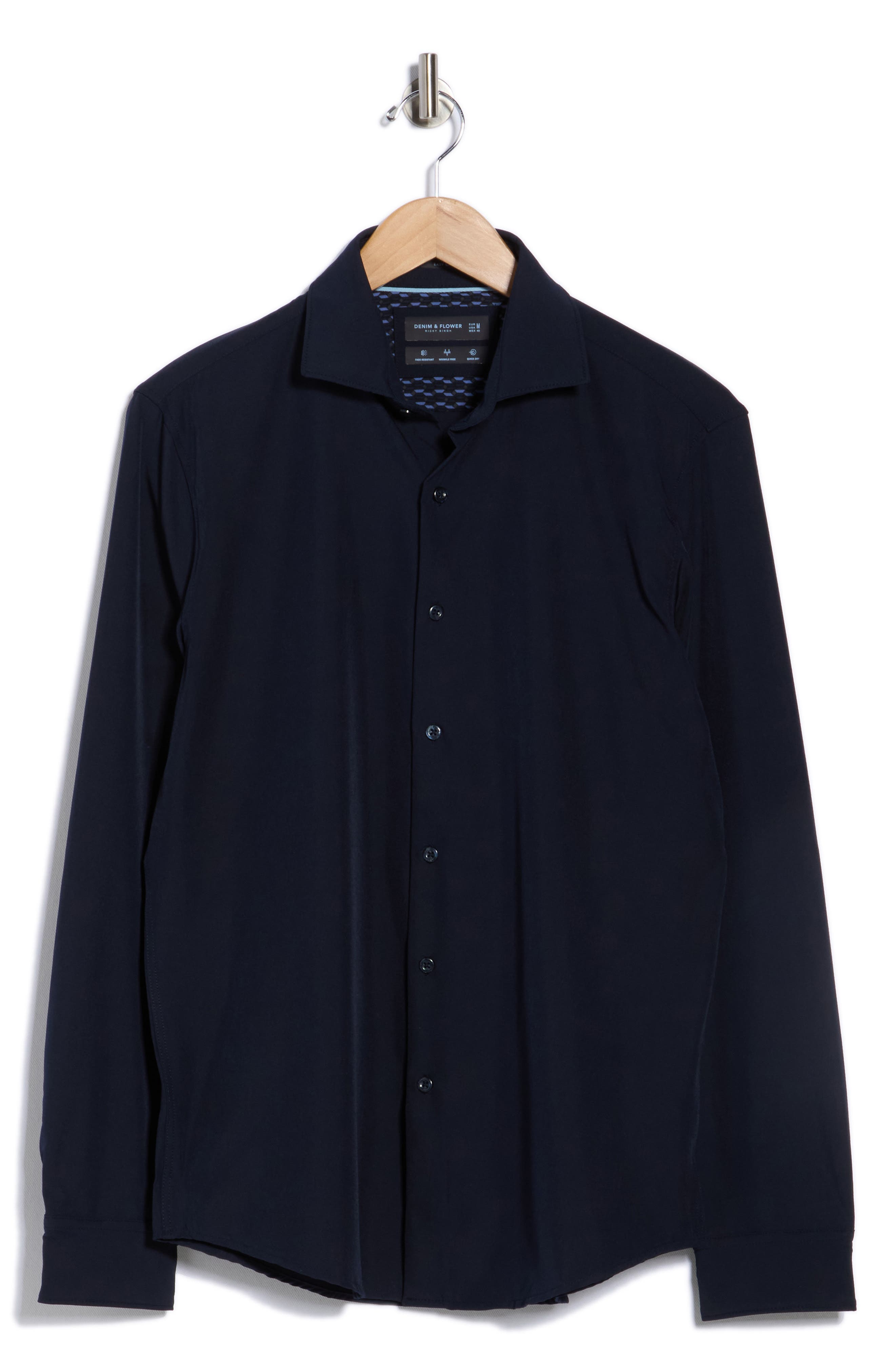 DENIM AND FLOWER Solid Navy Performance Button-Up Shirt | Nordstromrack