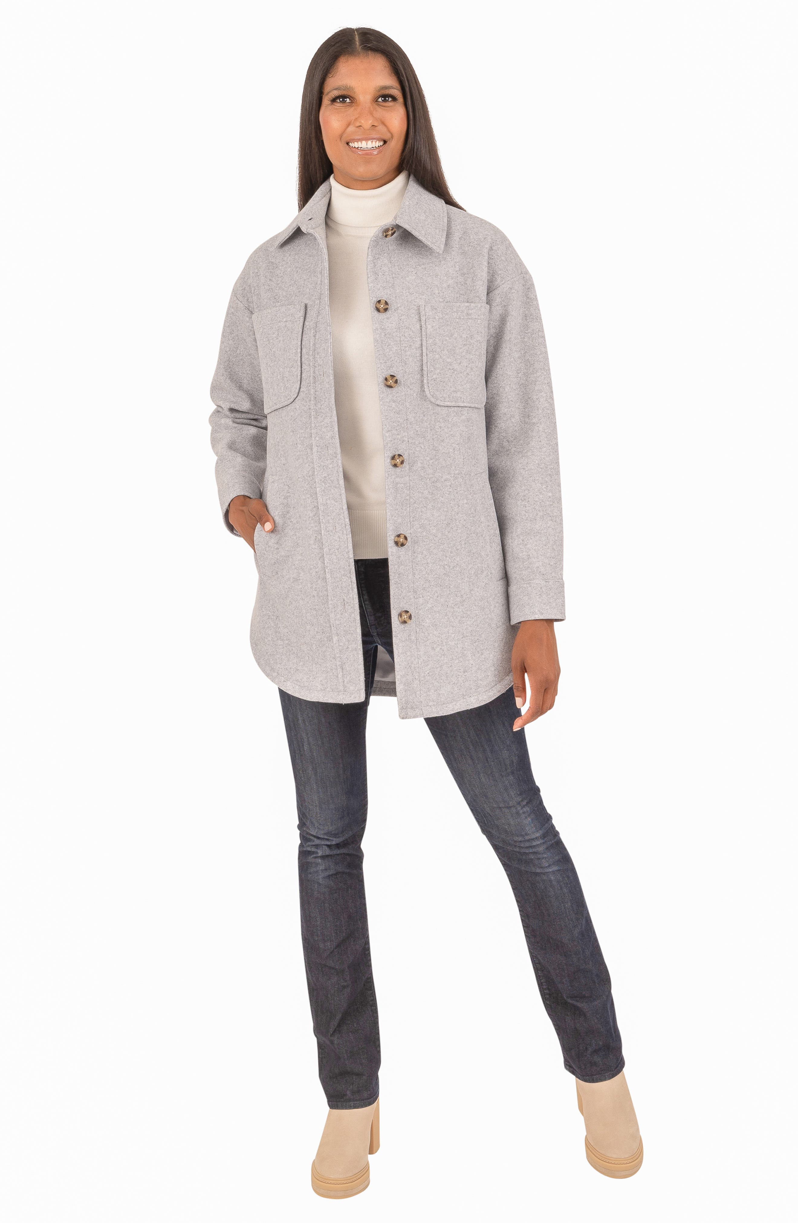 Kensie Spread Collar Shacket | Nordstromrack