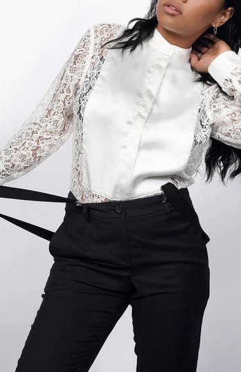 WILDFANG The Empower Lace Long Sleeve Tuxedo Button Up | Nordstrom