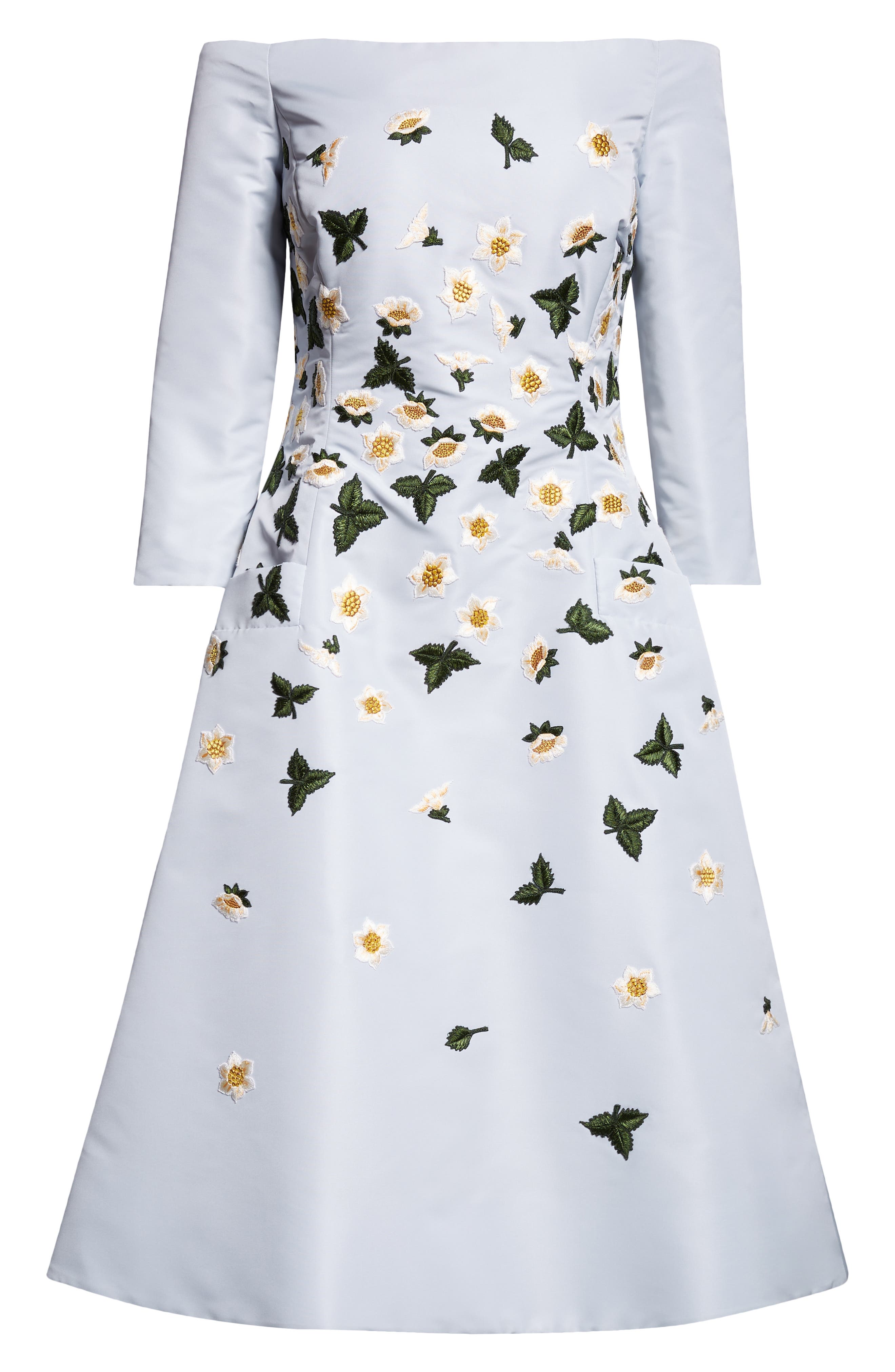 Oscar de la Renta Embroidered Off the Shoulder Satin Cocktail Dress ...