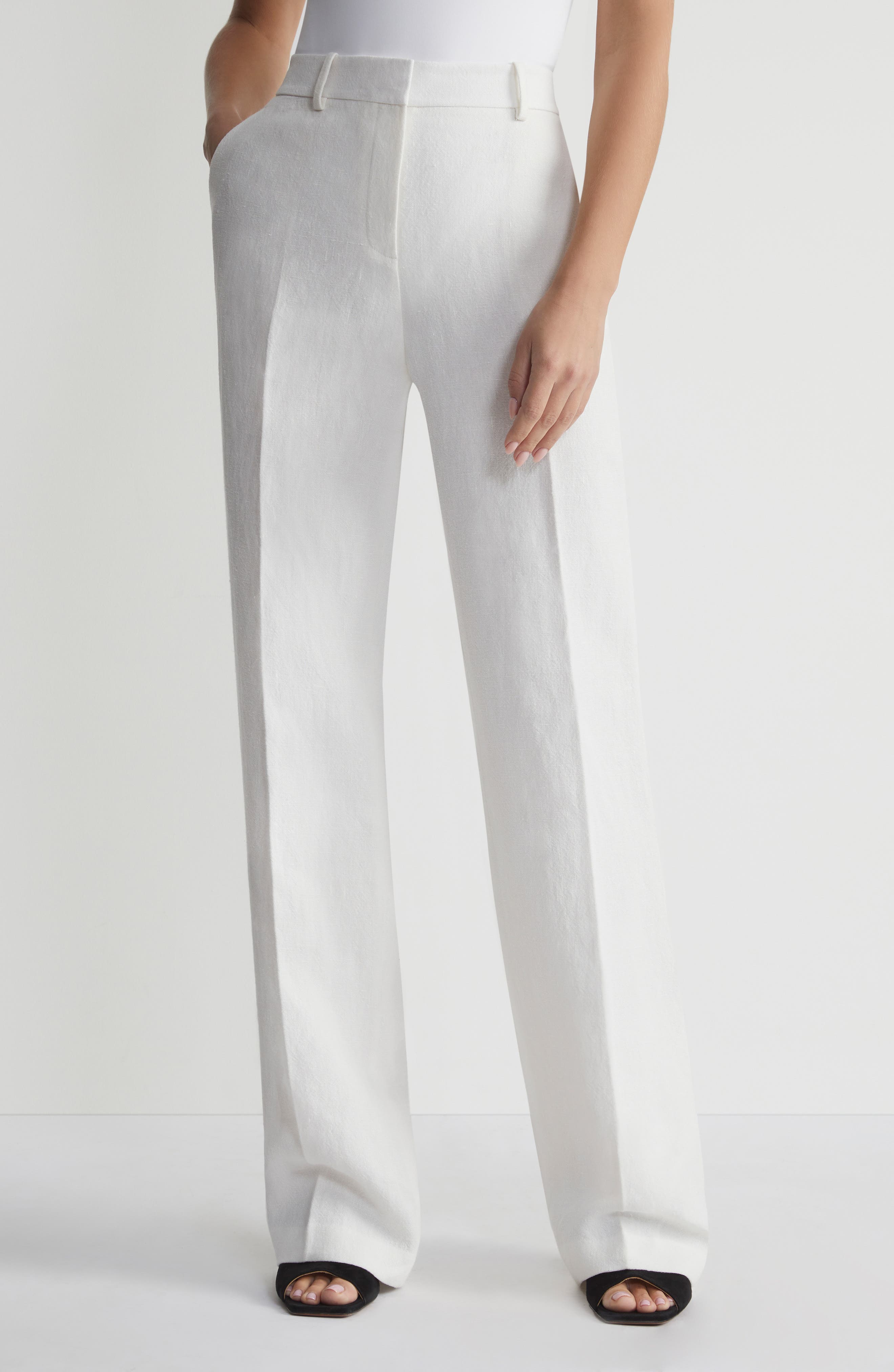 Lafayette 148 New York Gates Full Length Straight Leg Linen Trousers ...