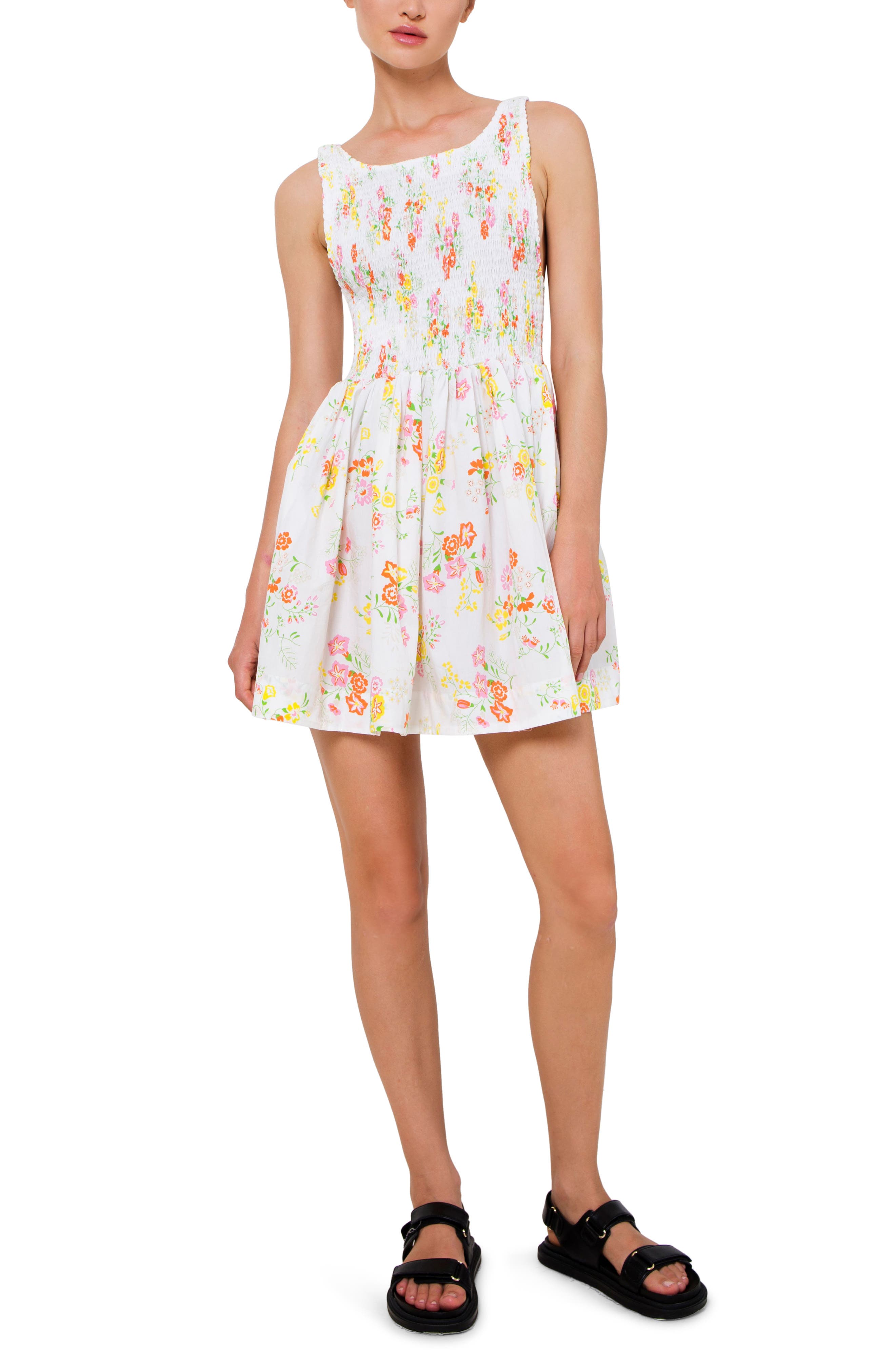 S/W/F Floral Print Shirred Low Back Minidress | Nordstromrack