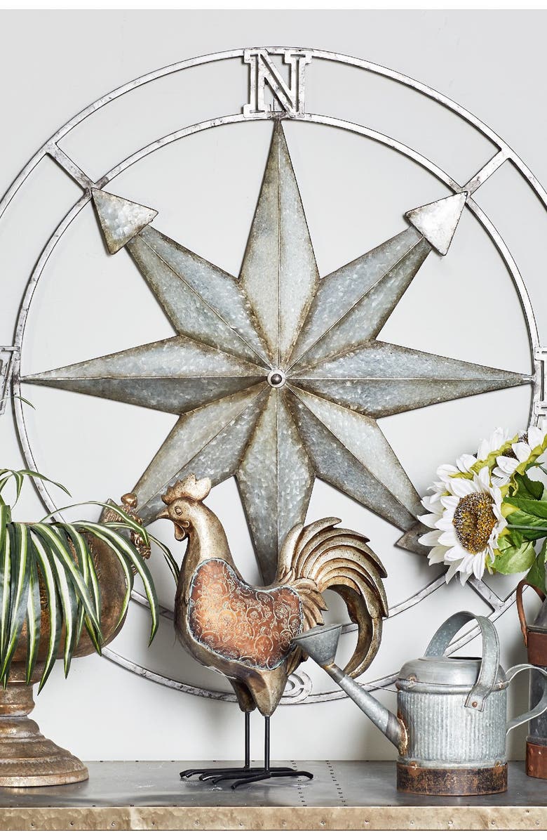 SONOMA SAGE HOME Silvertone Metal Compass Wall Decor with Distressed ...