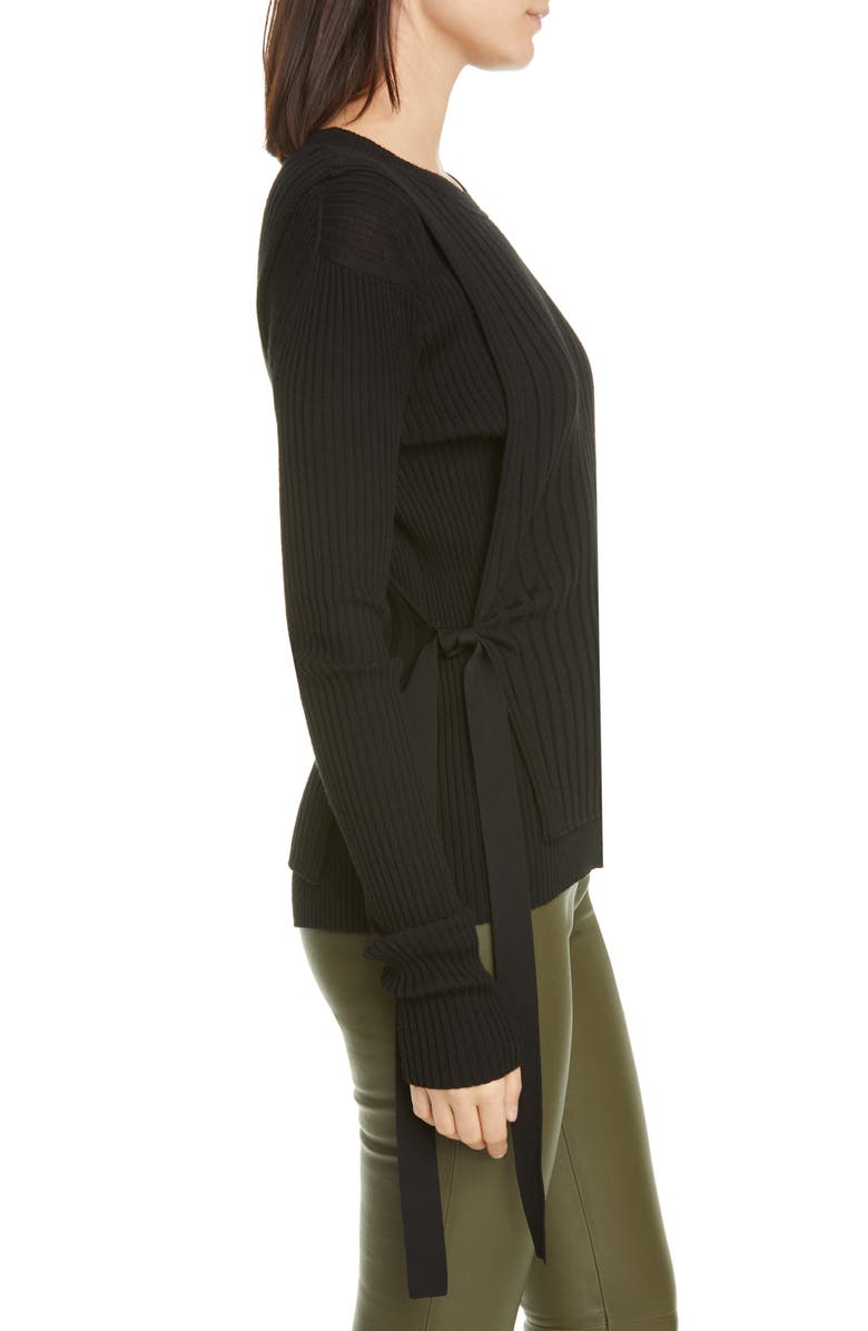 Helmut Lang Ribbed Side Tie Wool Sweater | Nordstrom