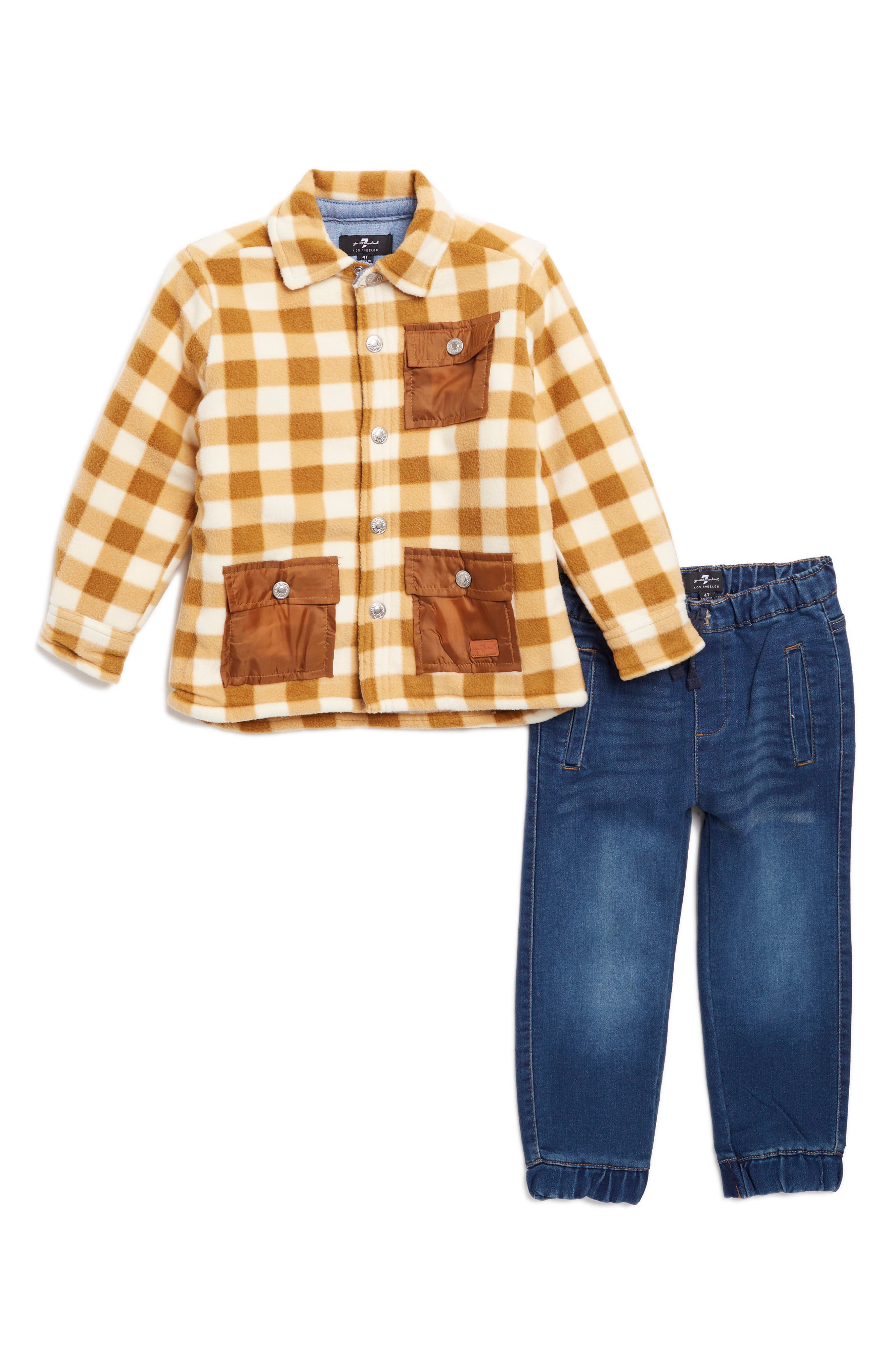 7 For All Mankind Kids' Polar Fleece Plaid Jacket & Twill Joggers ...