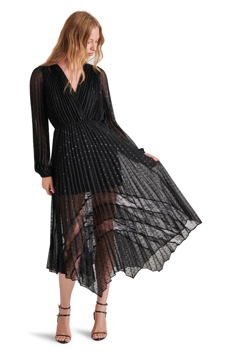 Steve Madden Ari Pleated Long Sleeve Chiffon & Lace Dress | Nordstromrack
