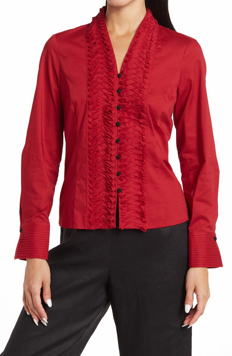 GO SILK Braid Placket Long Sleeve Blouse | Nordstromrack