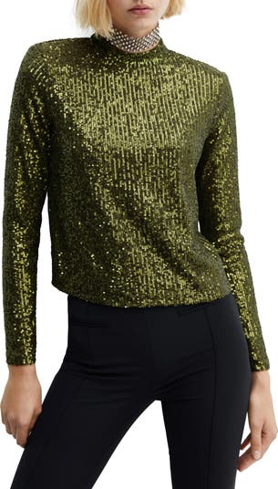 MANGO Mock Neck Sequin Top | Nordstrom