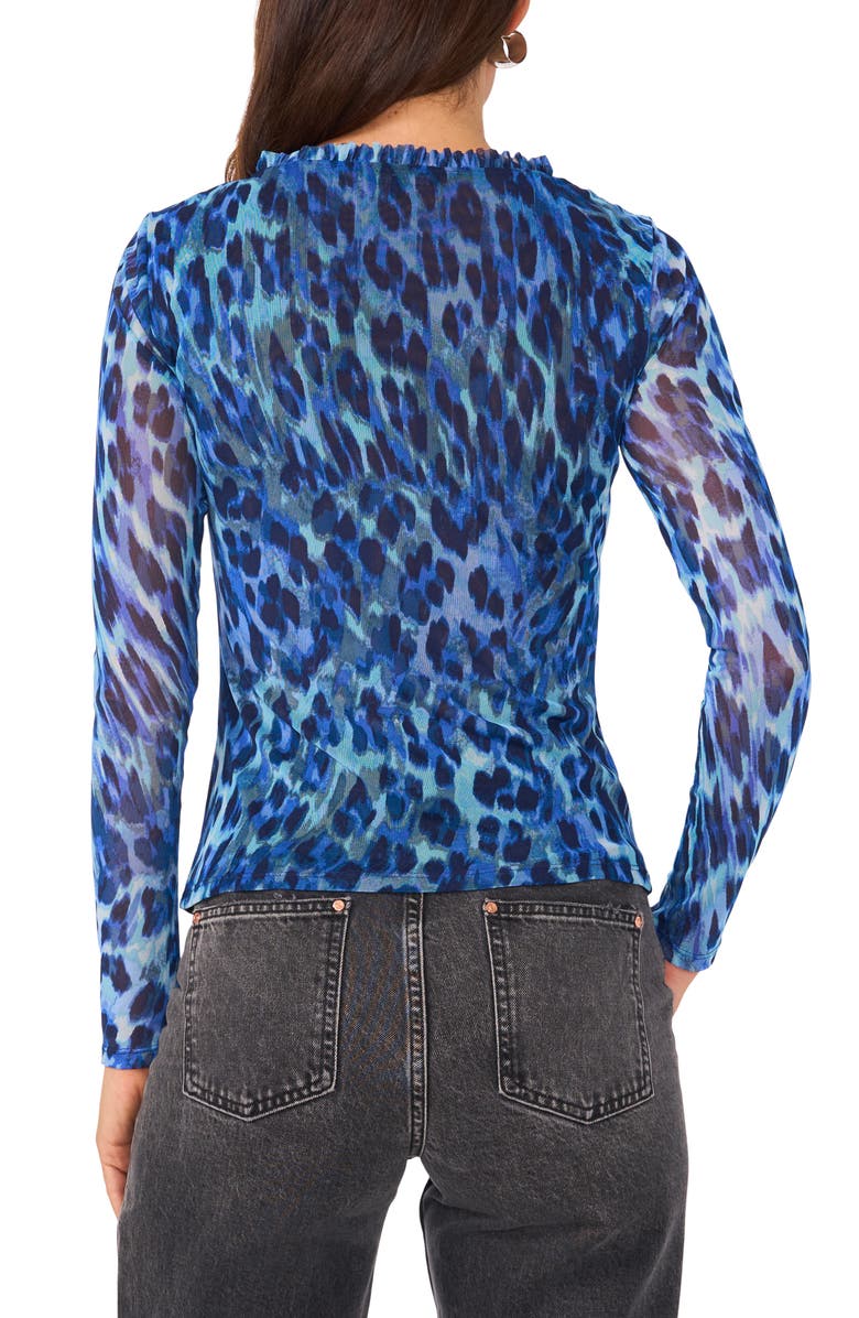 1.STATE Leopard Print Ruffle Trim Mesh Top | Nordstromrack