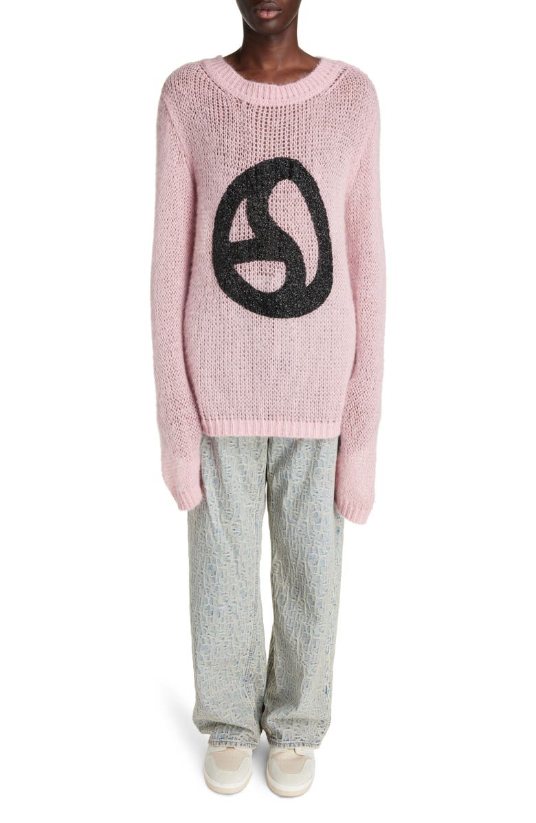 Acne Studios Warped Logo Open Knit Crewneck Sweater | Nordstromrack