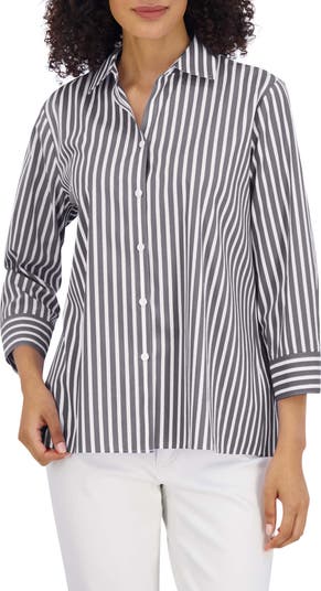 Foxcroft Sandra Stripe Cotton Blend Button-Up Shirt | Nordstrom