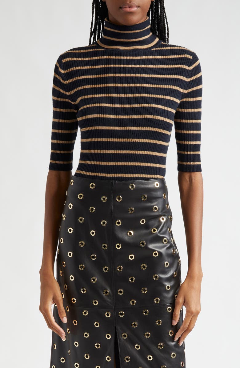 Veronica Beard Katrina Stripe Turtleneck Merino Wool Sweater ...