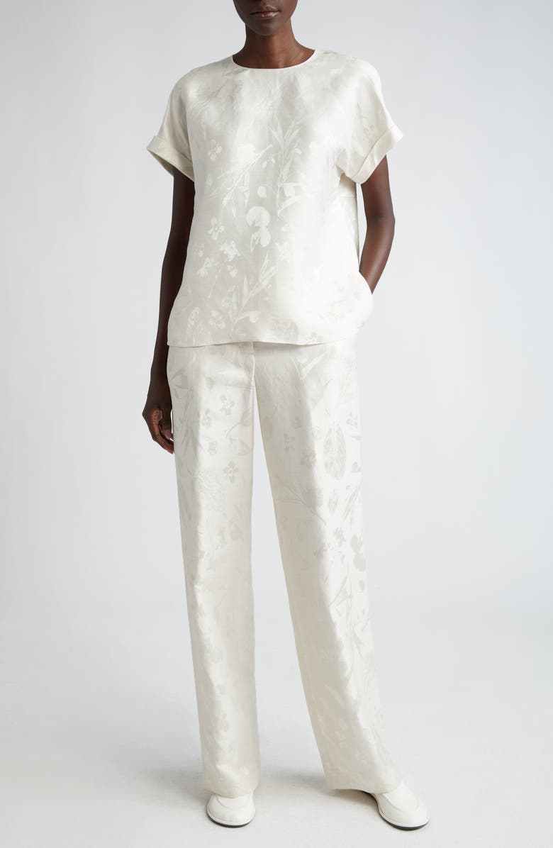 Lafayette 148 New York Gates Botanical Linen Jacquard Wide Leg Pants ...