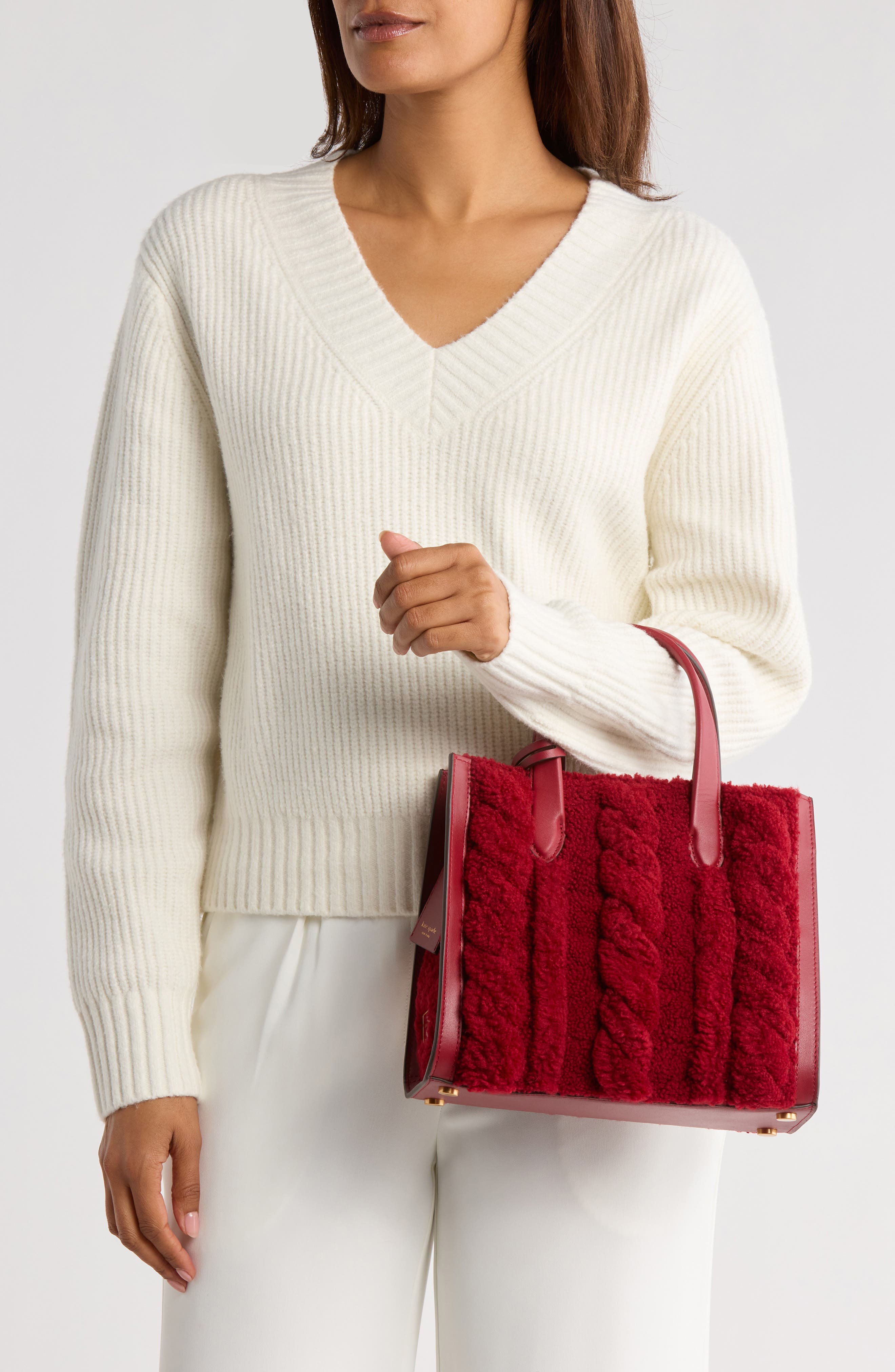 Kate Spade New York manhattan cable stitch genuine shearling tote bag ...
