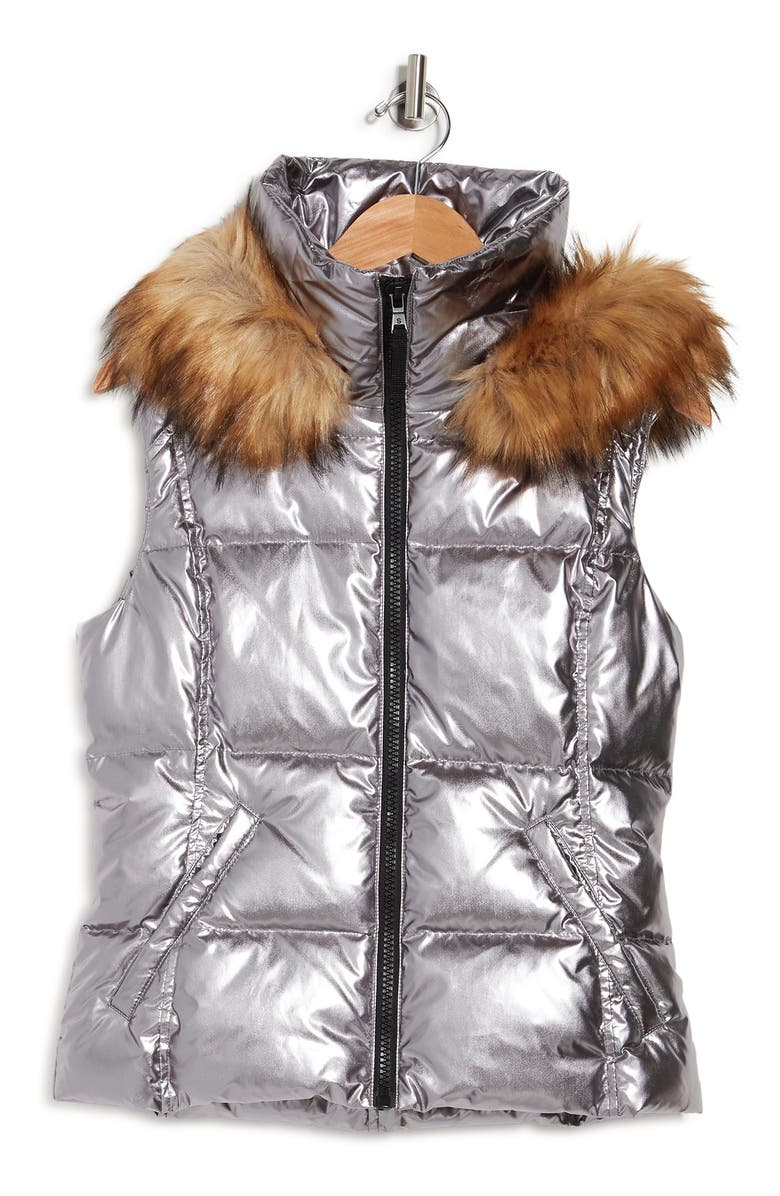 S13 Snowcat Faux Fur Trim Metallic Puffer Down Vest | Nordstromrack