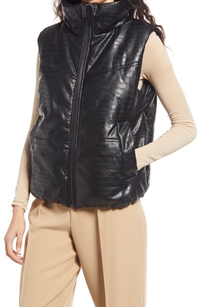 Open Edit Croc Embossed Faux Leather Vest | Nordstromrack