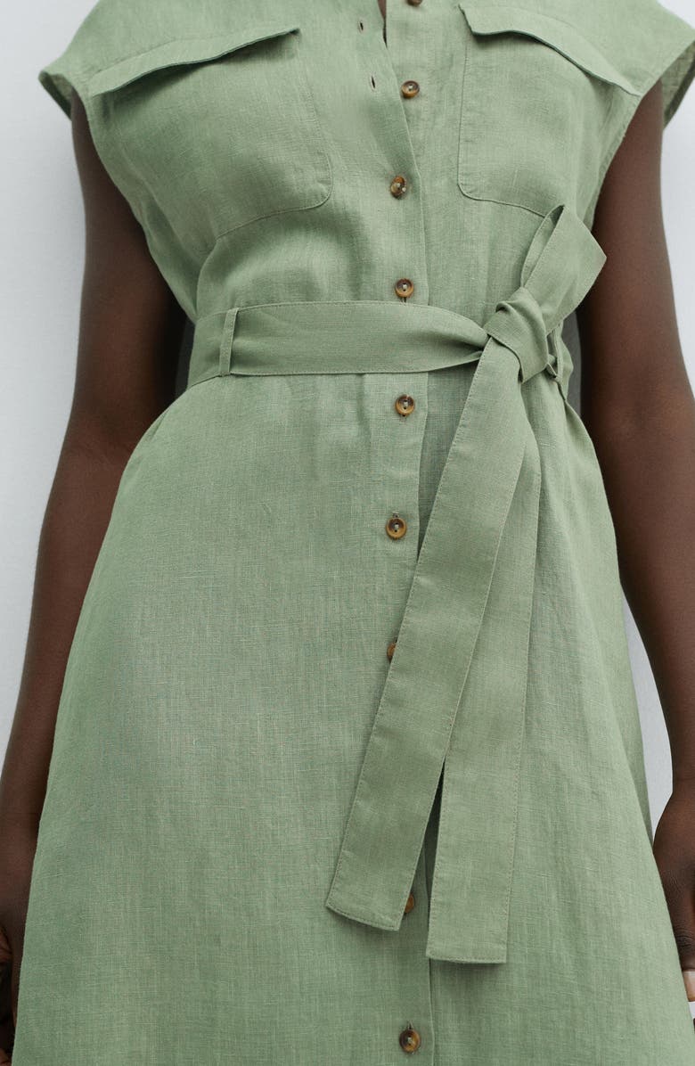 MANGO Quito Tie Waist Linen Shirtdress | Nordstromrack
