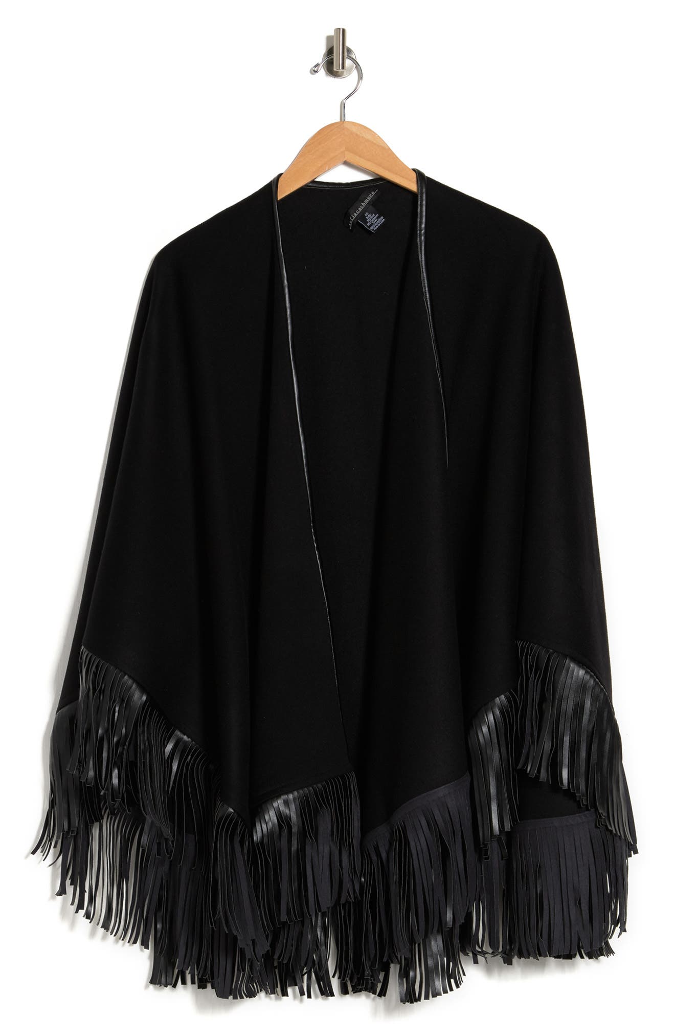 Sofia Cashmere Faux Leather Fringe Wool Blend Poncho | Nordstromrack