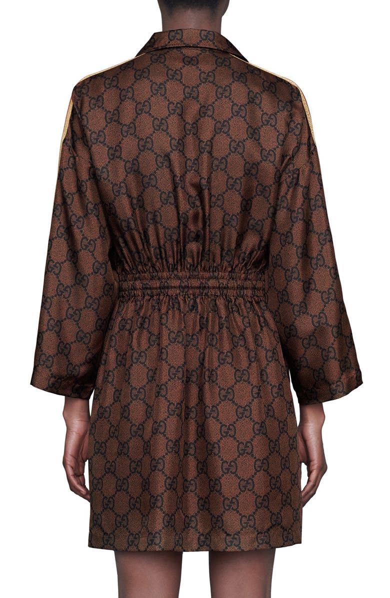 Gucci Logo Jacquard Long Sleeve Silk Twill Minidress | Nordstrom