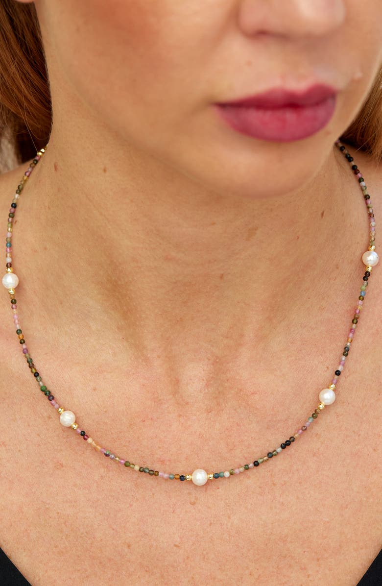 SAVVY CIE JEWELS Cultured Freshwater Pearl & Tourmaline Beaded Necklace ...