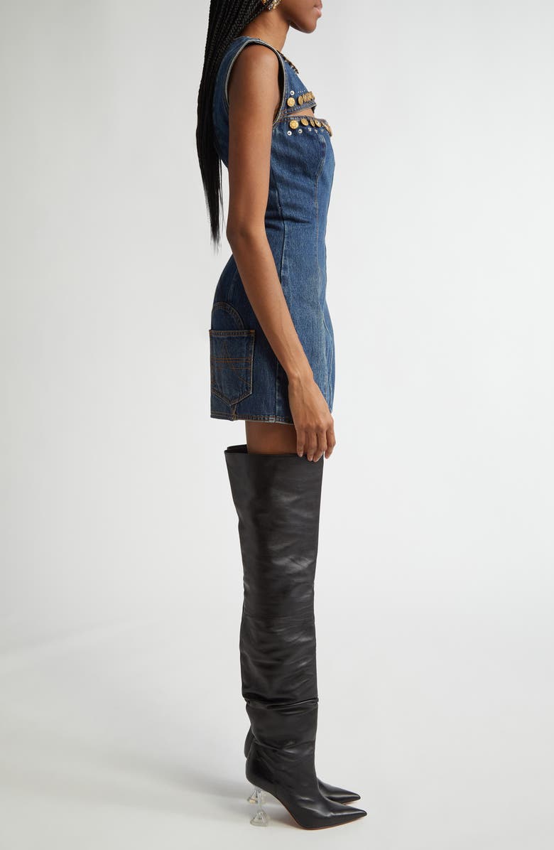 Area Crystal Button Studded Cutout Denim Minidress | Nordstromrack
