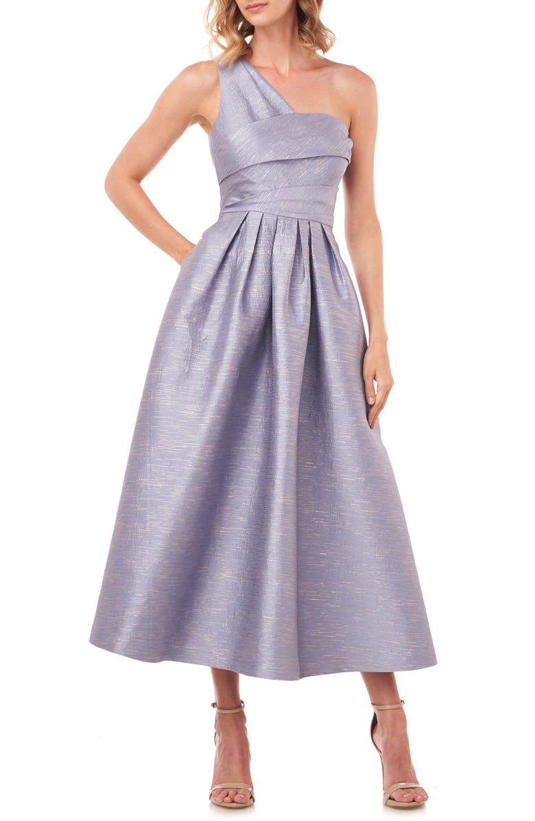 Kay Unger Victoire Metallic Jacquard One-Shoulder Cocktail Dress ...