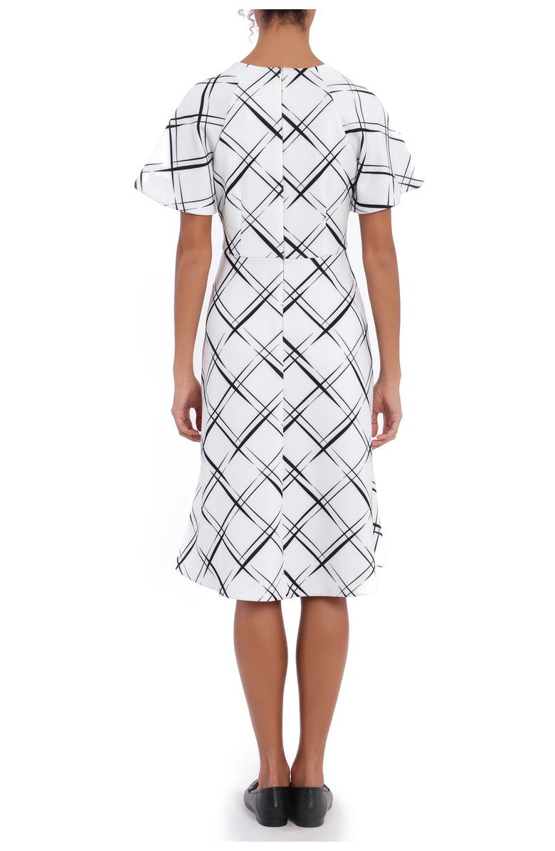 London Times Windowpane Print Raglan Sleeve Fit and Flare Dress ...