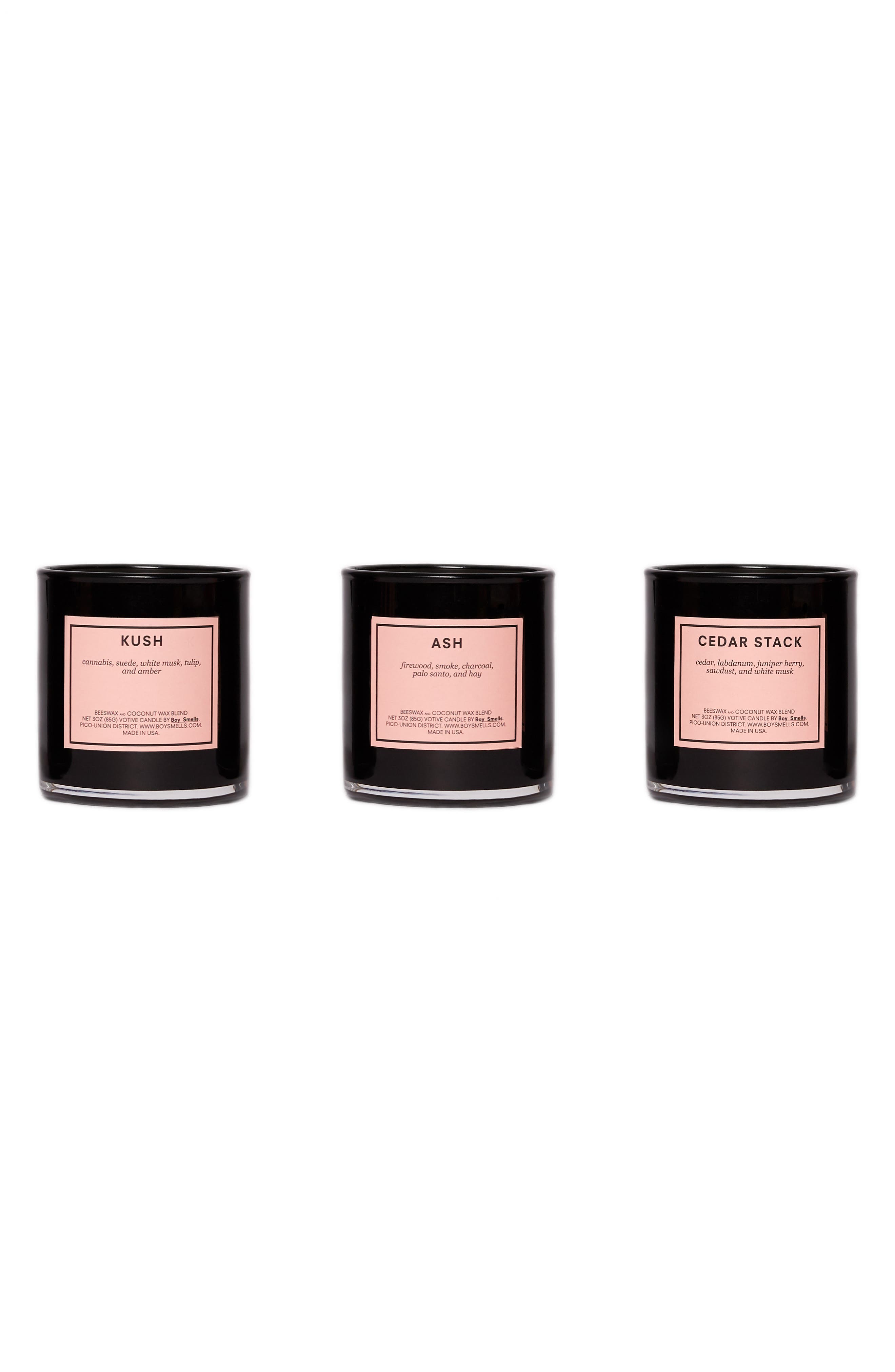 Boy Smells Kush, Ash & Cedar Stack Set of 3 Scented Votive Candles ...