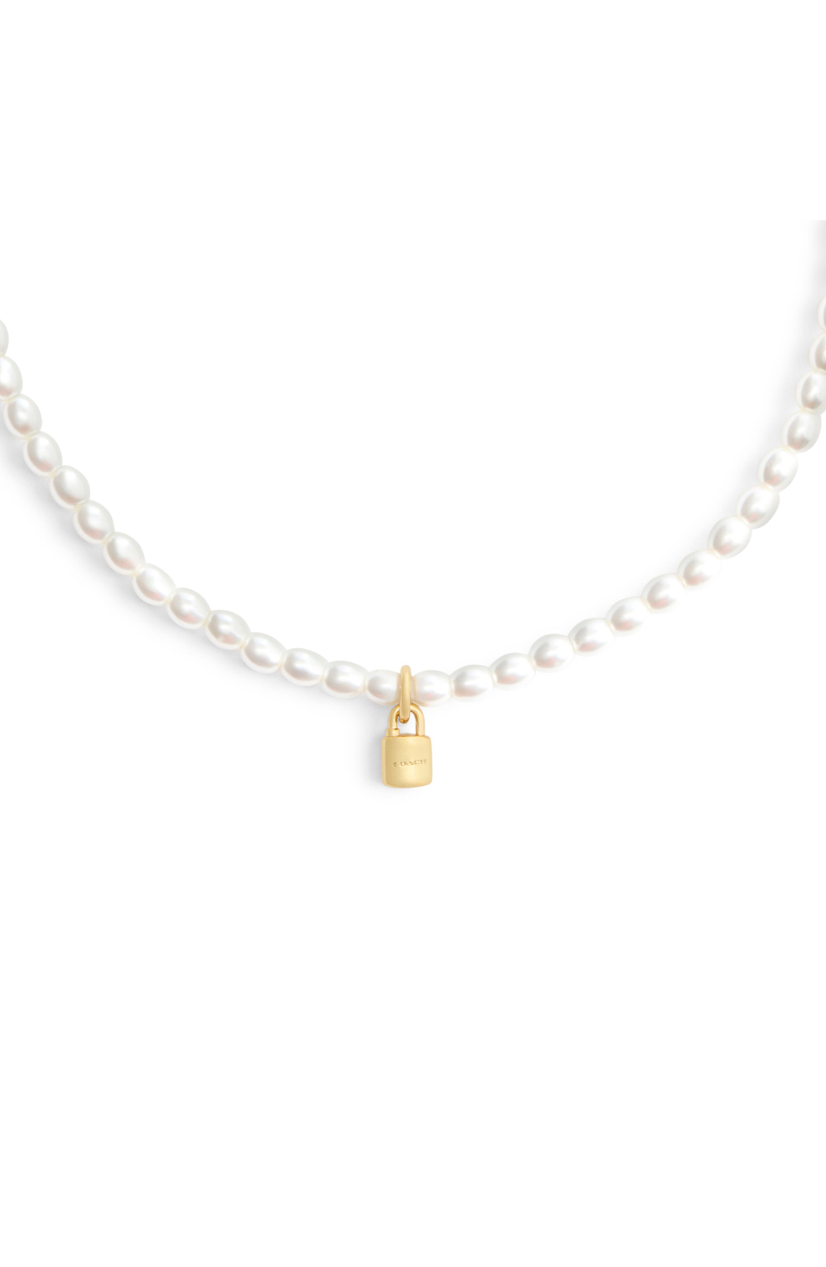 COACH Padlock Pendant Faux Pearl Choker Necklace | Nordstrom