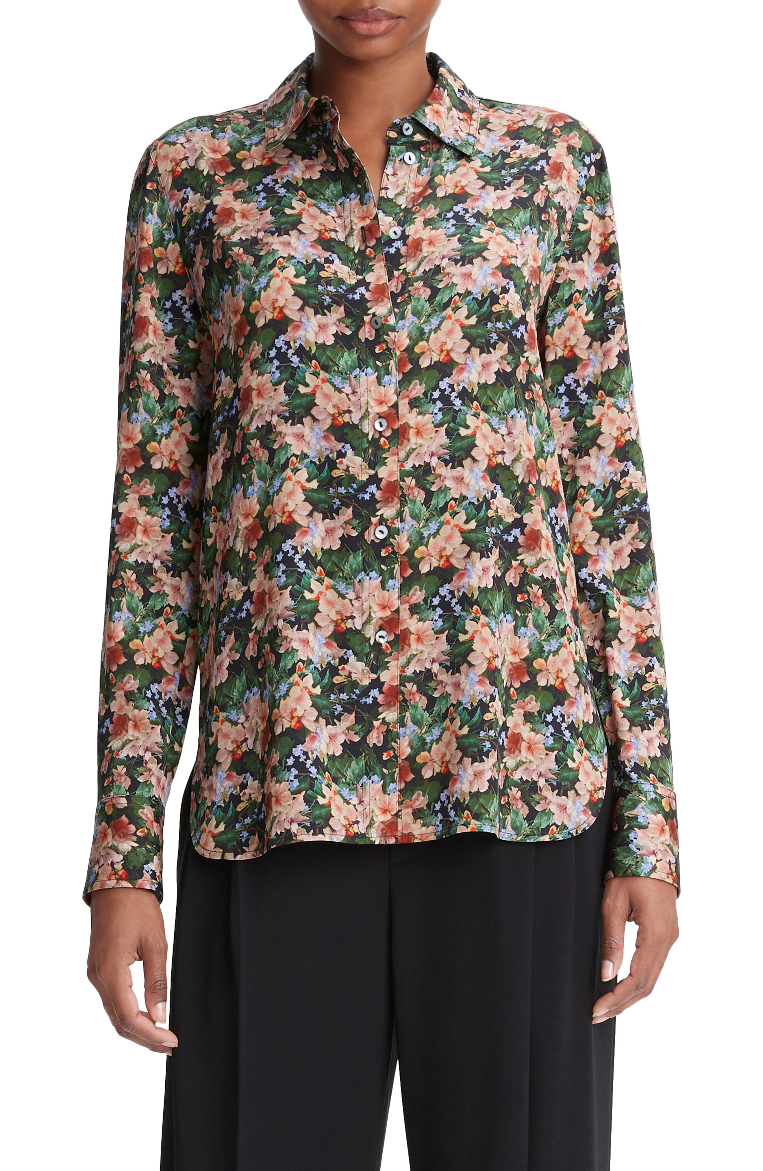 Vince Wild Primrose Stretch Silk Blouse | Nordstromrack